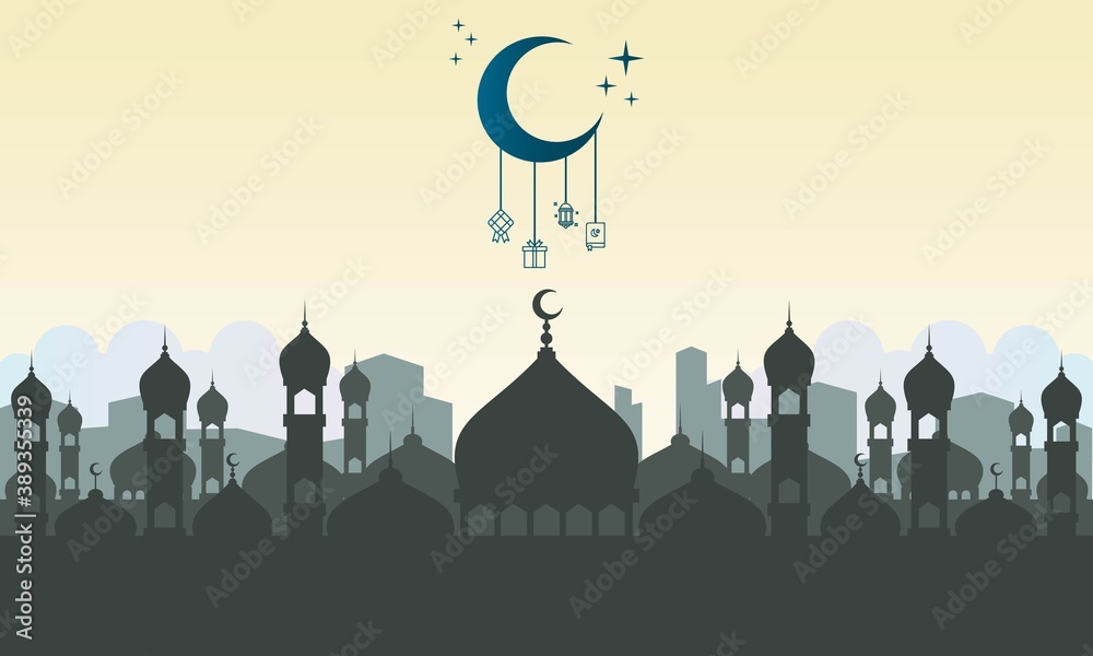 Islamic greeting card vector illustration template with colorful ...