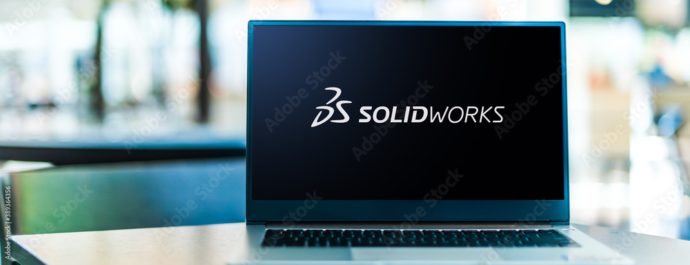 Laptop computer displaying logo of SolidWorks Stock Photo | Adobe Stock