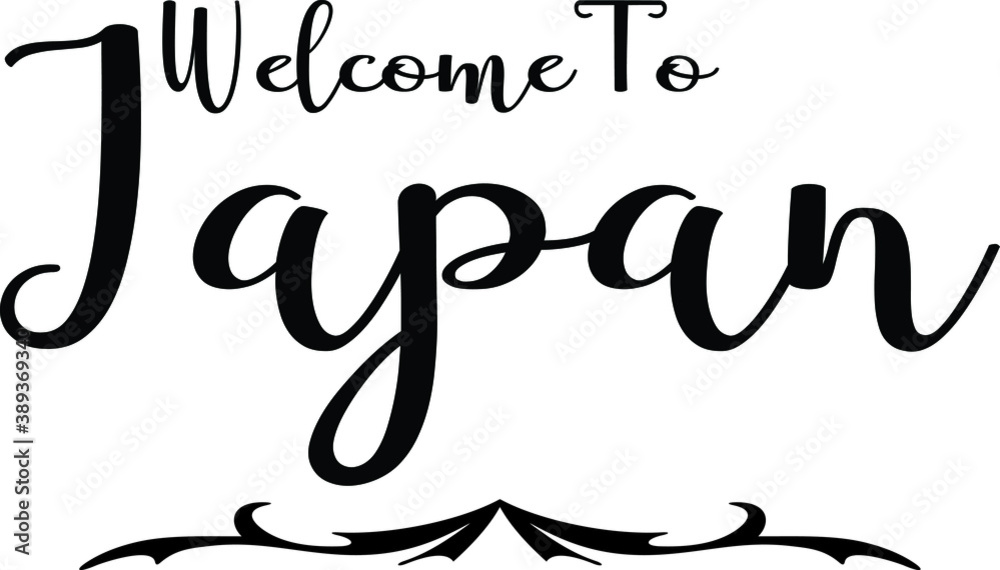 Welcome To Japan Cursive Calligraphy Country Name Black Color Text on ...