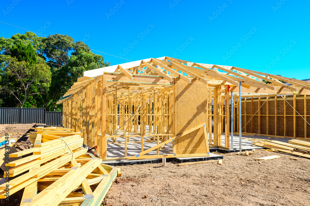 New Australian house timber frame installation process at the ...