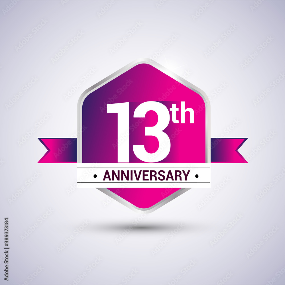 Logo 13th anniversary celebration isolated in red hexagon shape and red ...