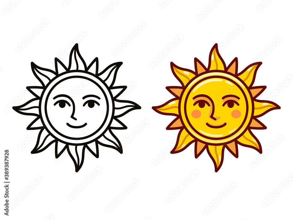 Cartoon sun face Stock Vector | Adobe Stock