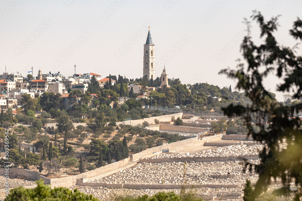 View of the Mount of Olives from the Zion Gate in the old city of ...
