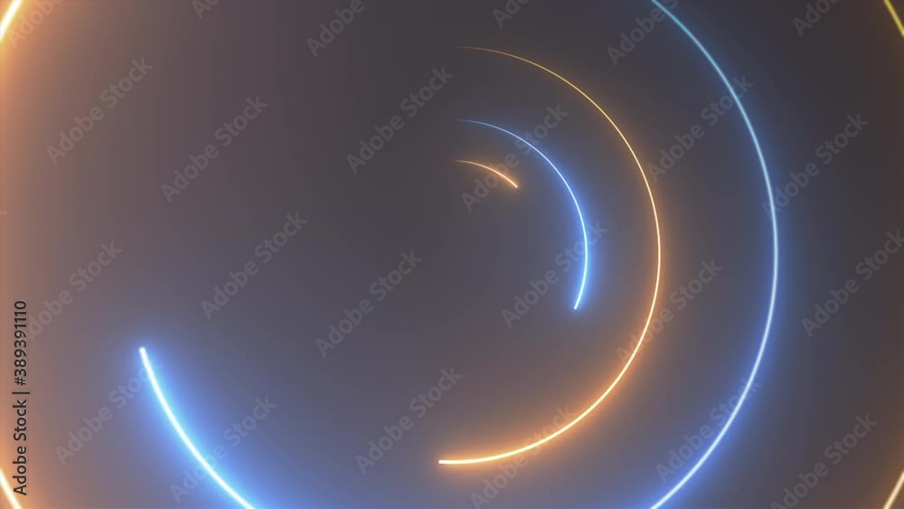 Bright glowing circle shapes motion. Blue and yellow colors. Futuristic ...