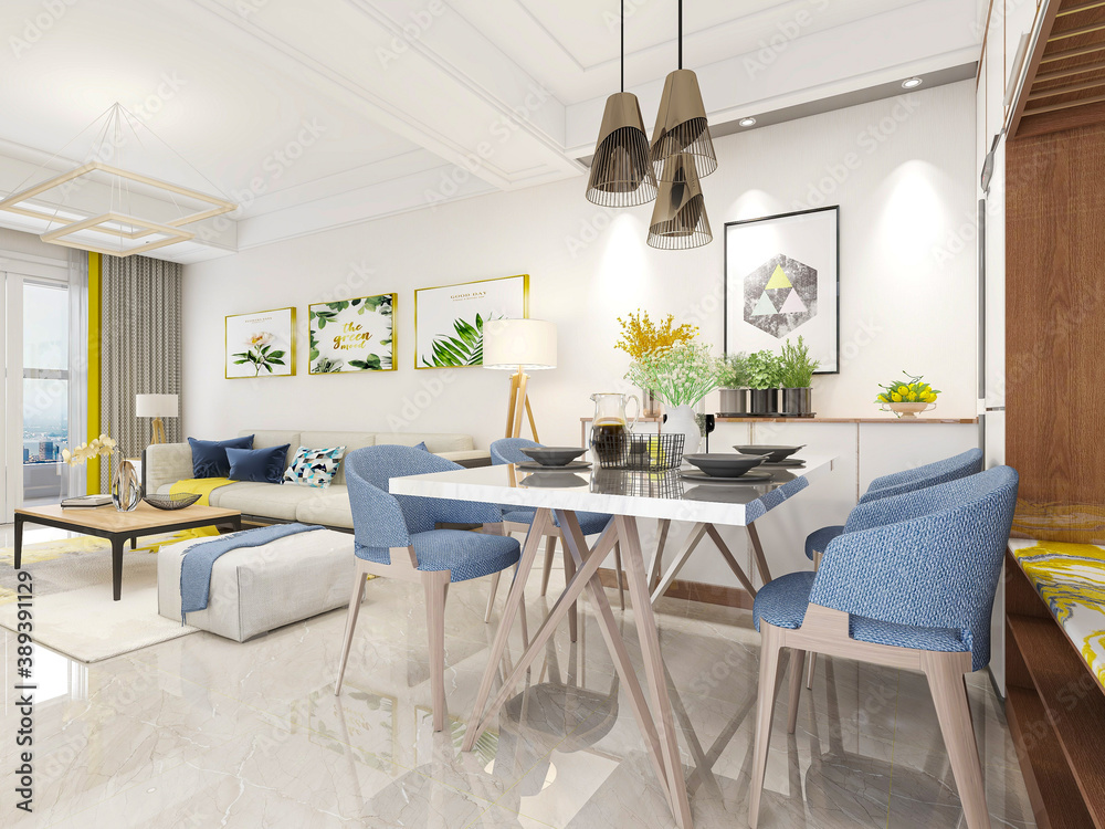 Clean and tidy dining room has wooden table and chair, very neat and ...