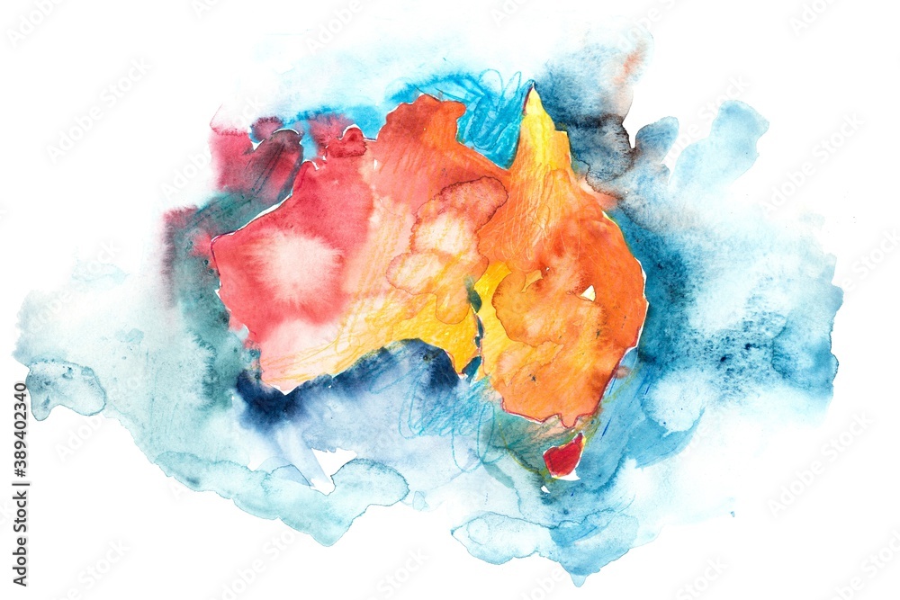 Watercolor map of Australia. Watercolour illustration. Stock ...