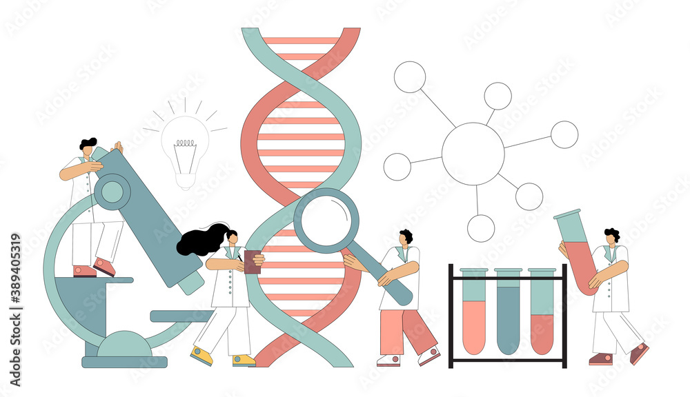 Genetic DNA research. Chemical, biological experiments. Scientists ...