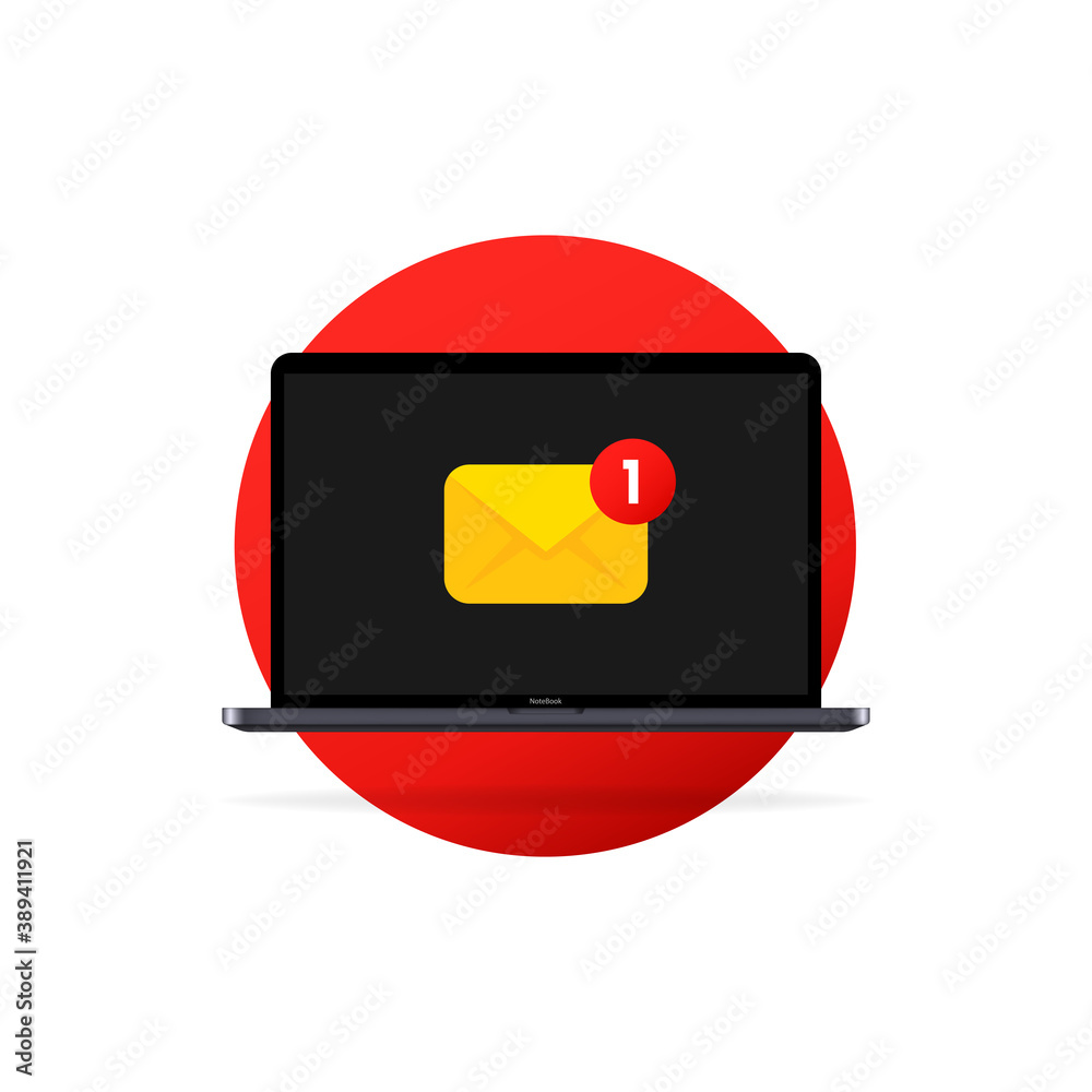 Email message on screen in laptop. Email notification concept. Message ...