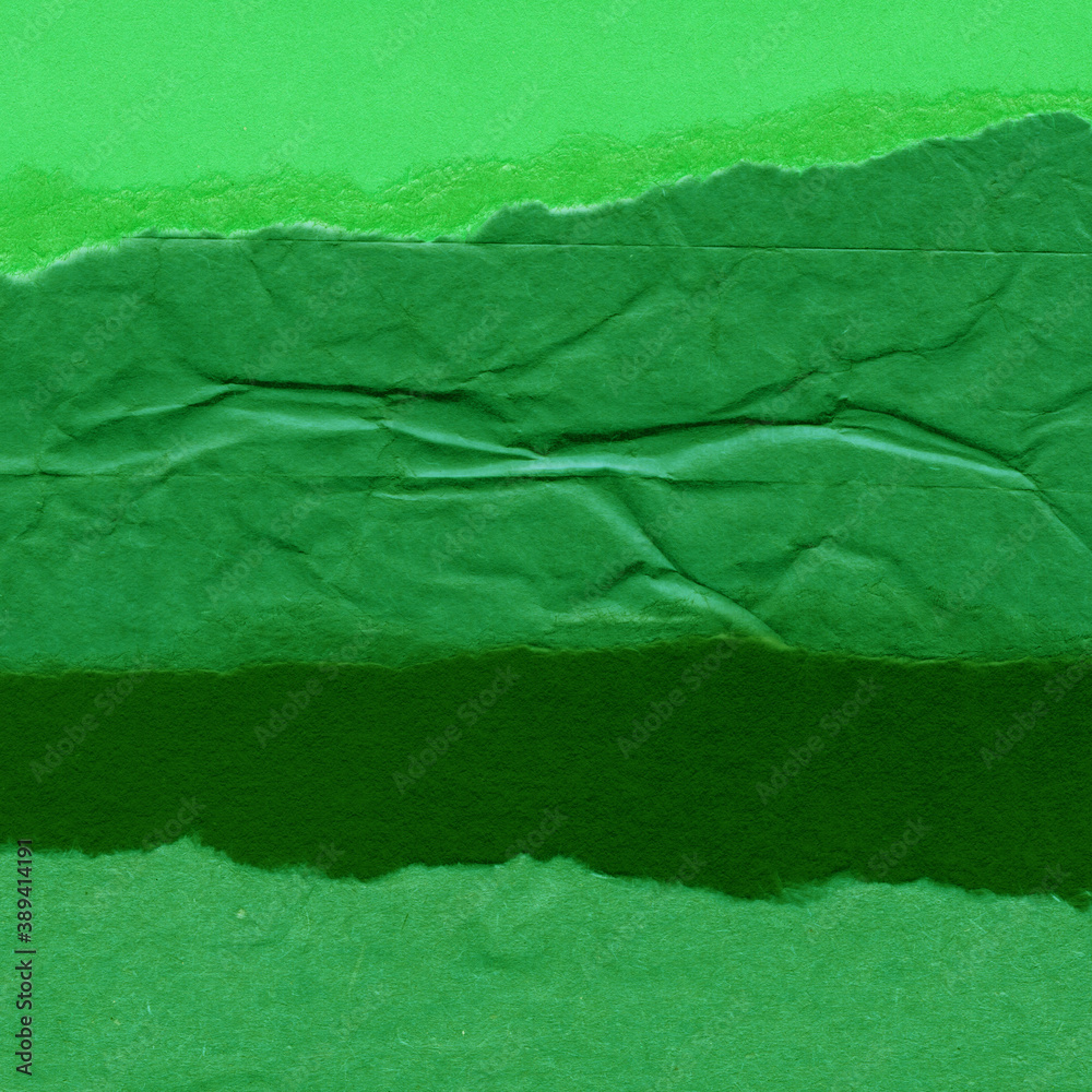 Green torn paper collage close-up. Texture made from various paper and ...