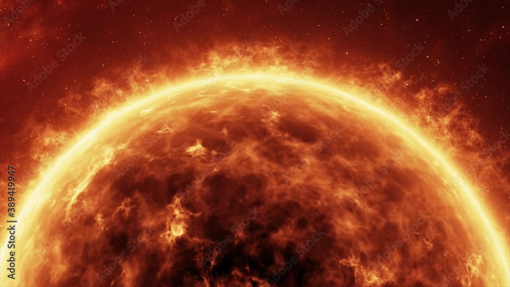Highly detailed 3D VFX render of the Sun, with high energy solar storms and coronal mass ...