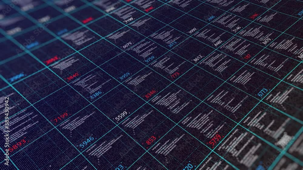 Table with computer calculations. Animation. Computational computer ...