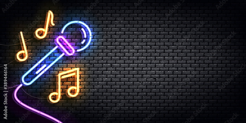 Vector realistic isolated neon sign of Microphone flyer for template ...