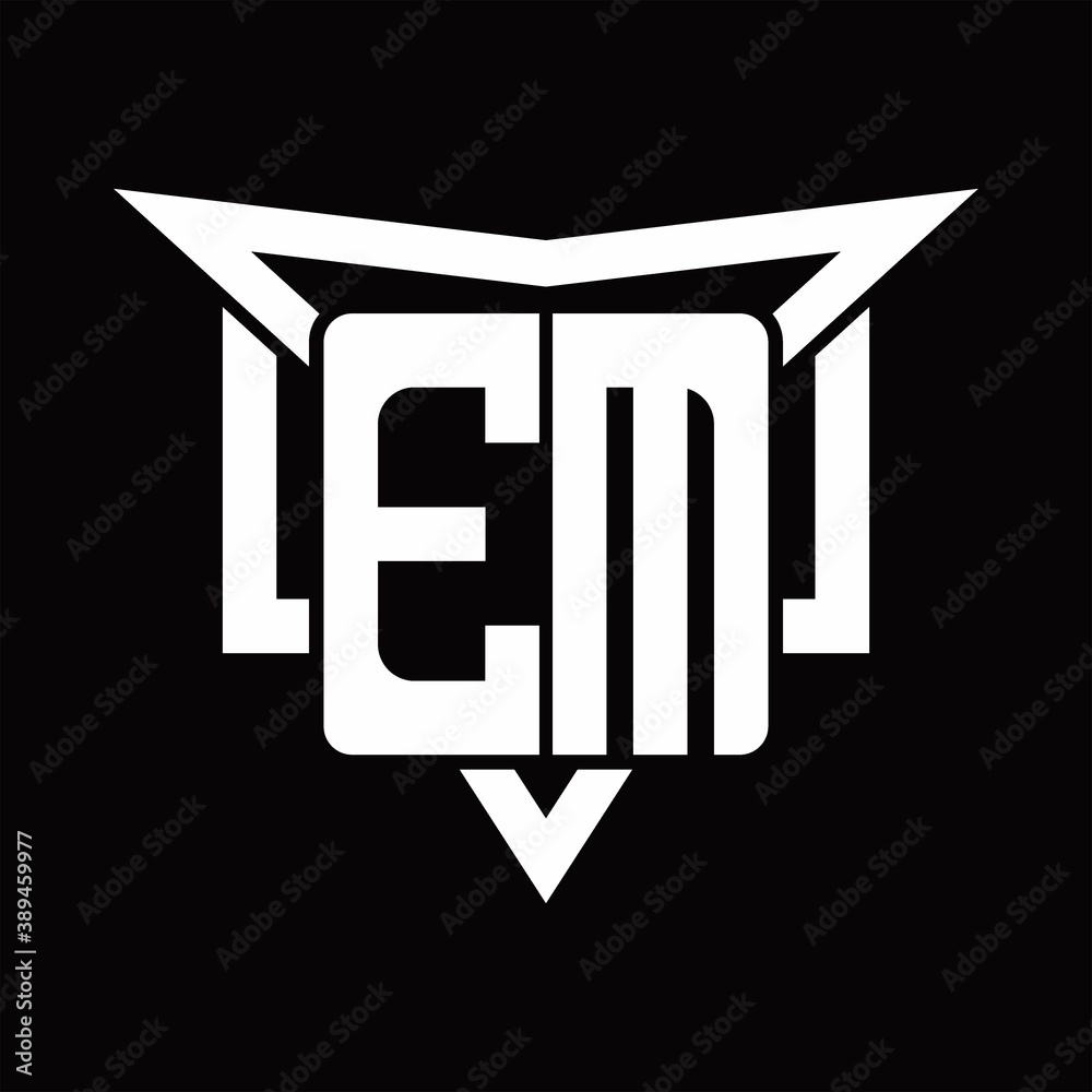 EM Logo monogram with triangle sharp and half square rounded design ...