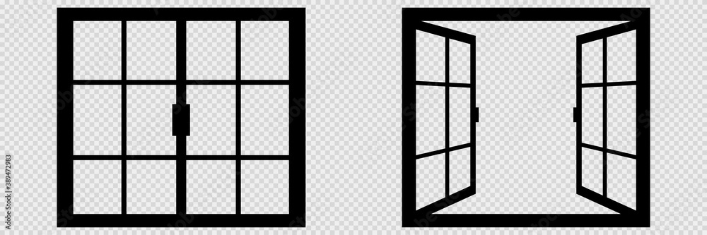 Closed and open window on transparent background. Isolated thin window ...