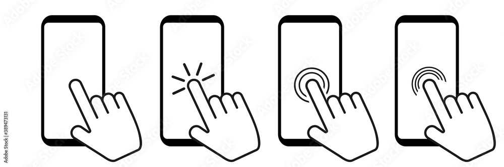 Smartphone screen with clicking finger. Touch display with hand on ...