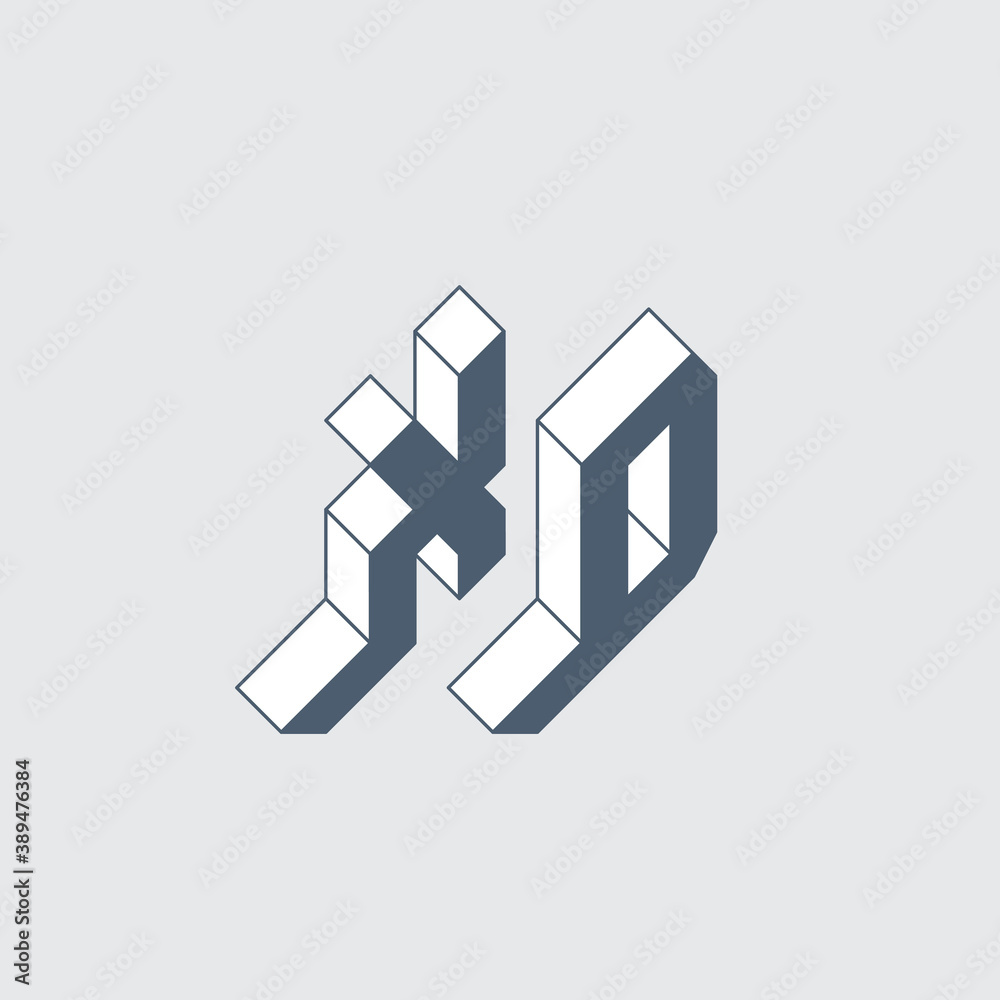 Isometric 3d font for design. XD - monogram or logotype. Volume ...