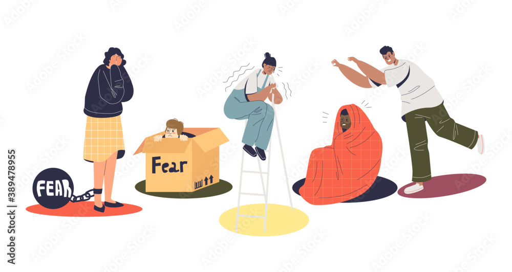Fear concept with group of people scared and frightened. Depressed and ...