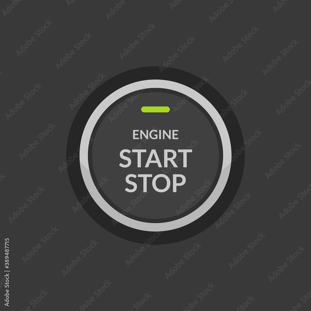 Car engine start stop button ignition. Push circle button engine stop ...