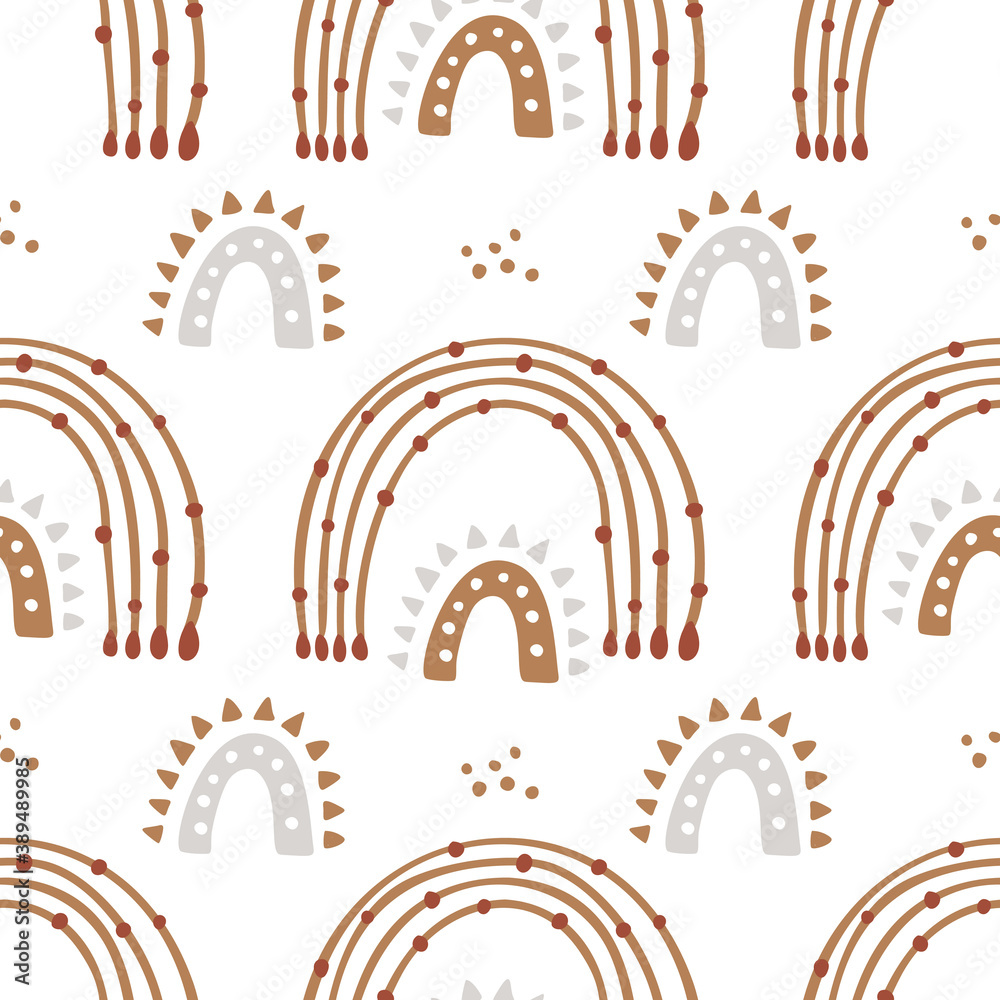 Bohemianl rainbow hand drawn pattern, ethnic pattern. Boho seamless ...