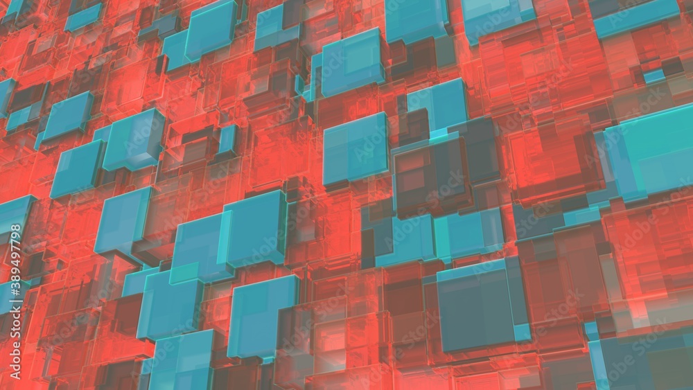 Red and blue cubic background. Desktop wallpaper. High tech. 3d ...
