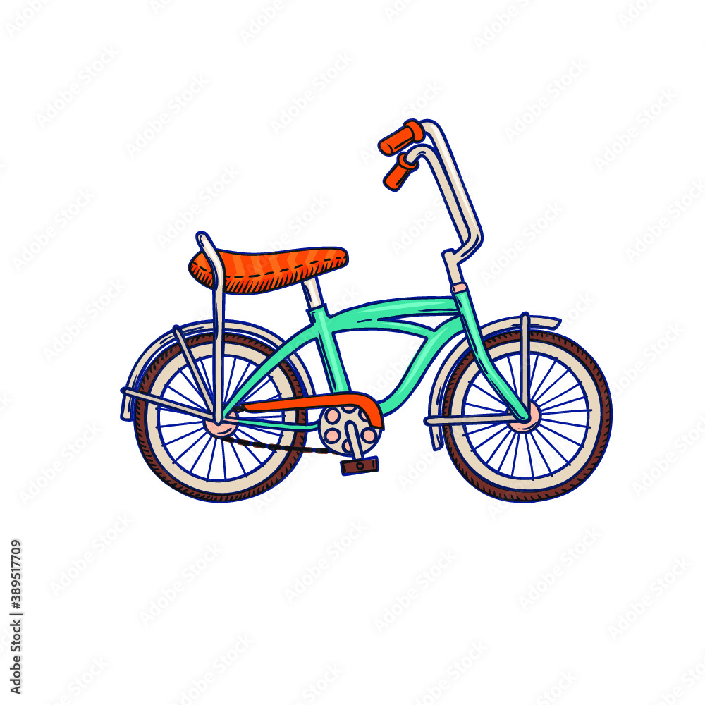 Bicycle, cartoon flat style, bike print for clothes, velocipede ...