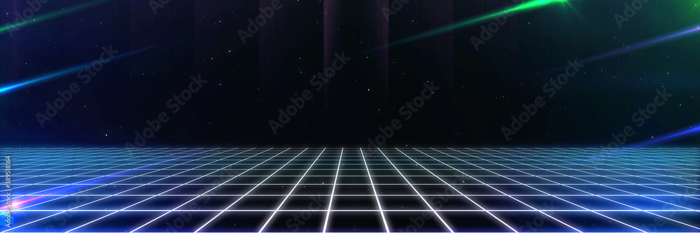 Retro cyberpunk style 80s Sci-Fi Background Futuristic with laser grid ...