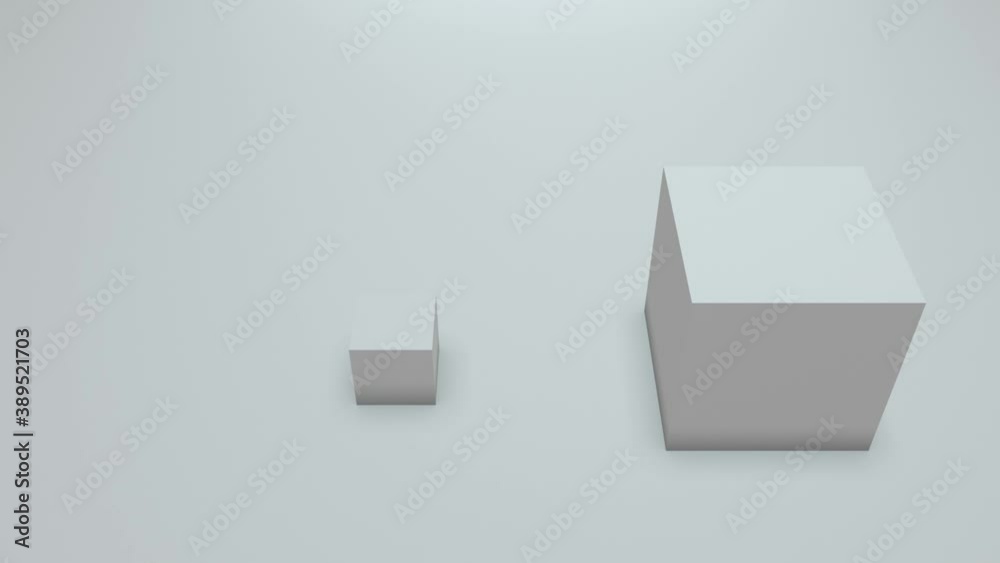 Vidéo Stock Two cubes large and small on a white matte surface move ...