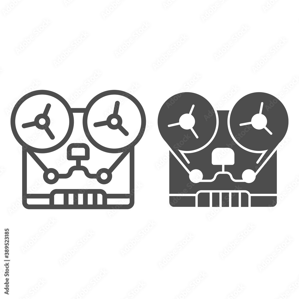 Retro tape recorder line and solid icon, Sound design concept, portable ...