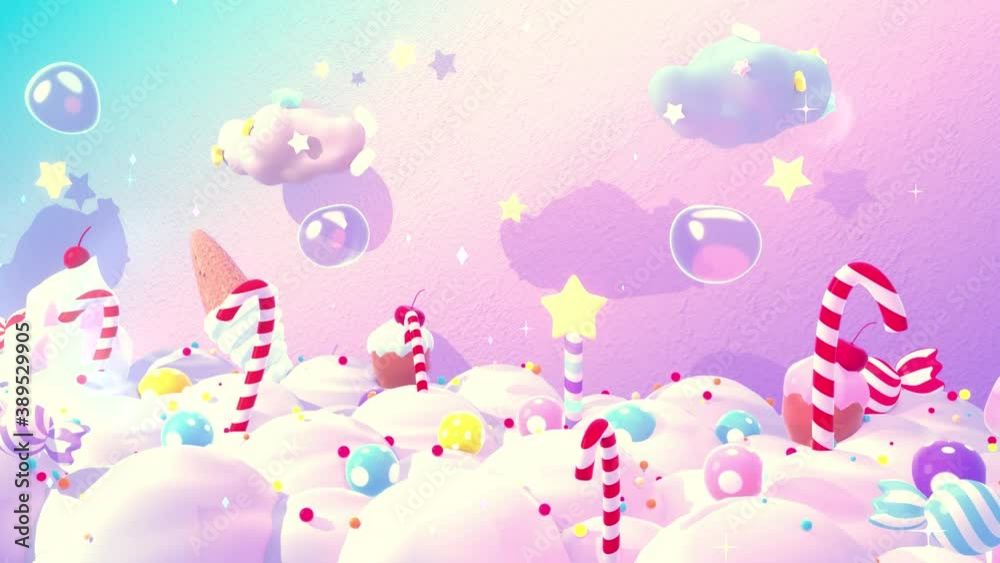 Looped horizontal scrolling background of sweet candy land animation ...