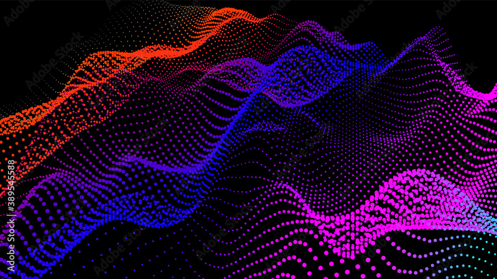 Sea waves from node. Hud data dots flow. Research points stream. Big ...