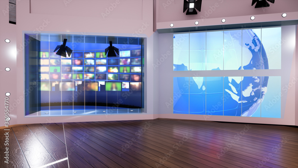 3D Virtual TV Studio News, 3d illustration Stock Illustration | Adobe Stock