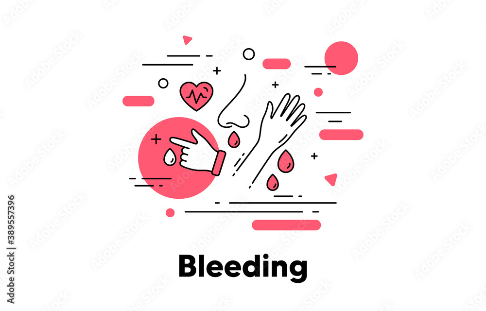 Bleeding line icon. Nose bleed, blood from wound. Diabetes symptom ...