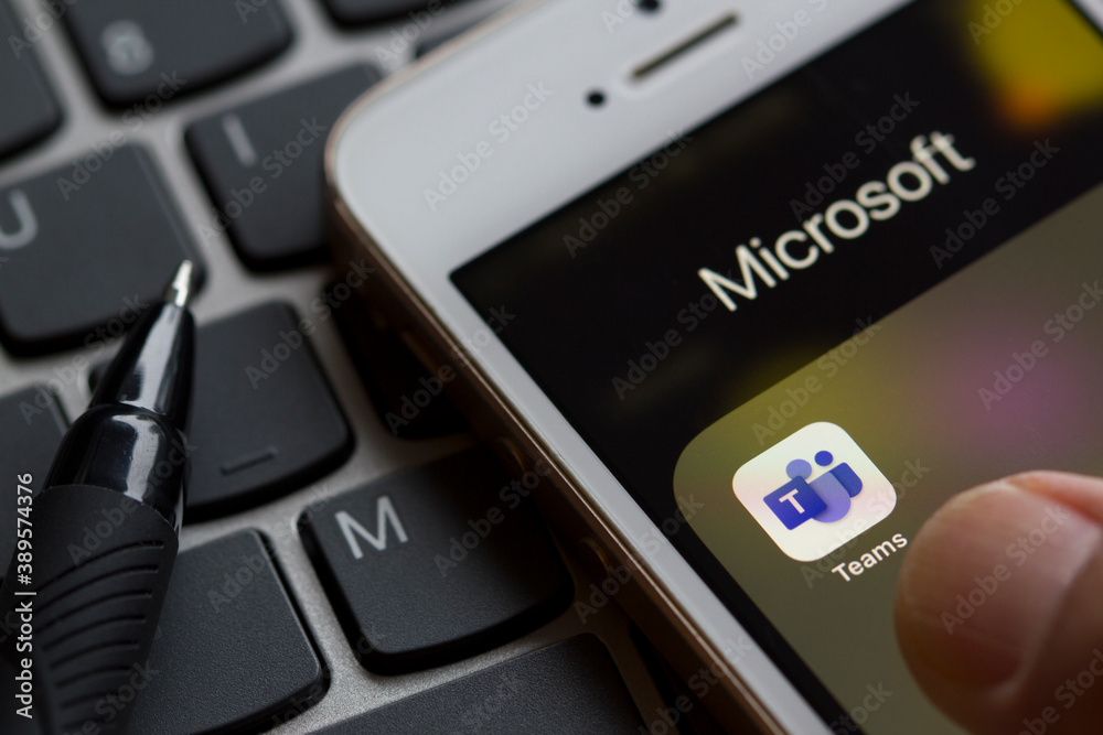 Portland, OR, USA - Mar 14, 2020: Microsoft Teams mobile app icon is ...
