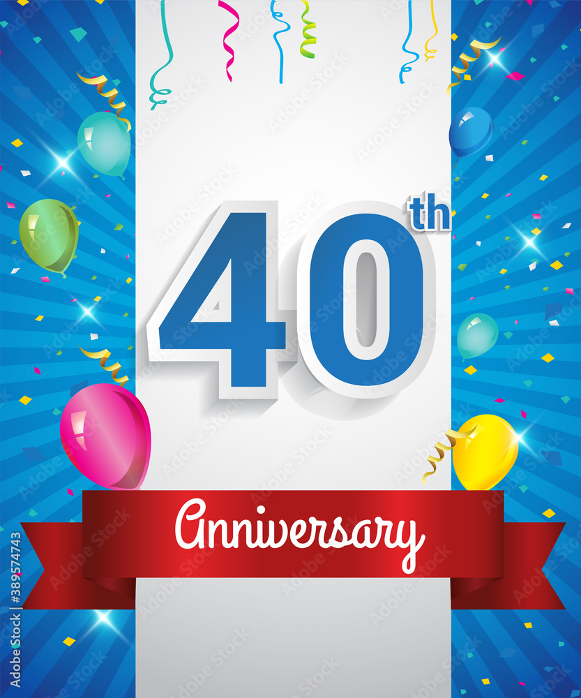 Celebrating 40th Anniversary logo, with confetti and balloons, red ...