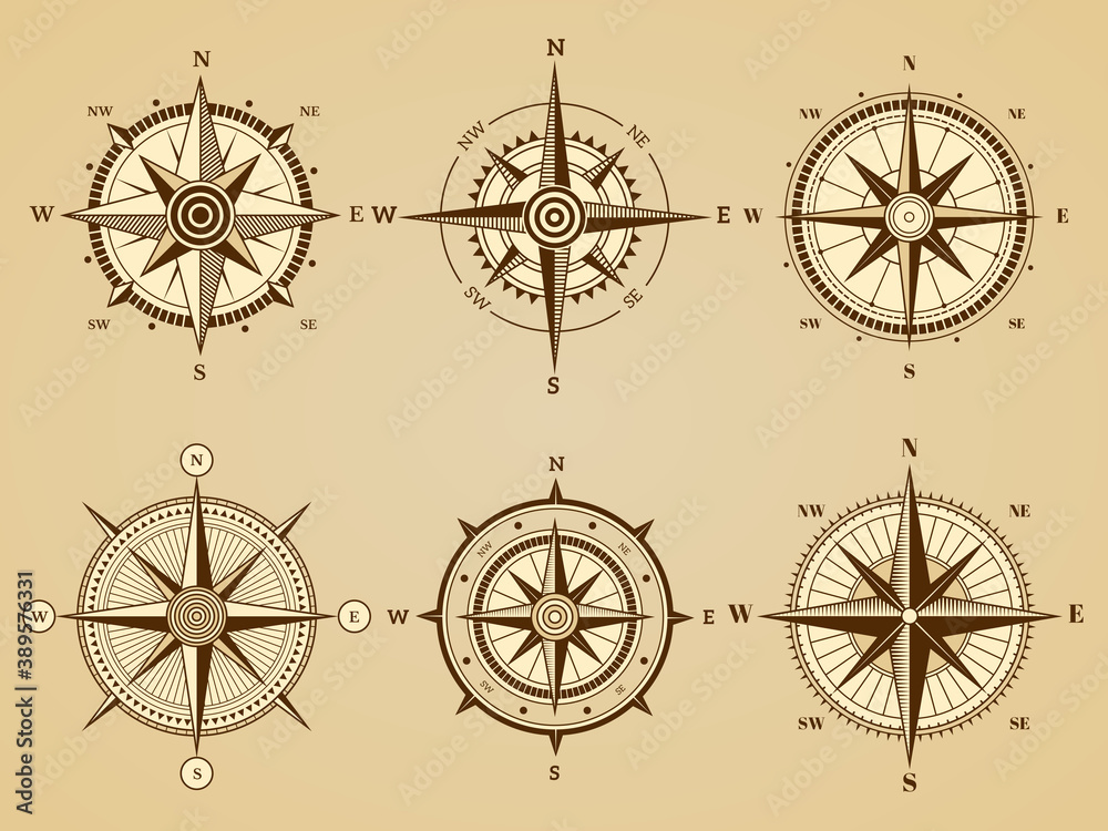Wind rose. Nautical marine travel symbols for ancient ocean navigation ...