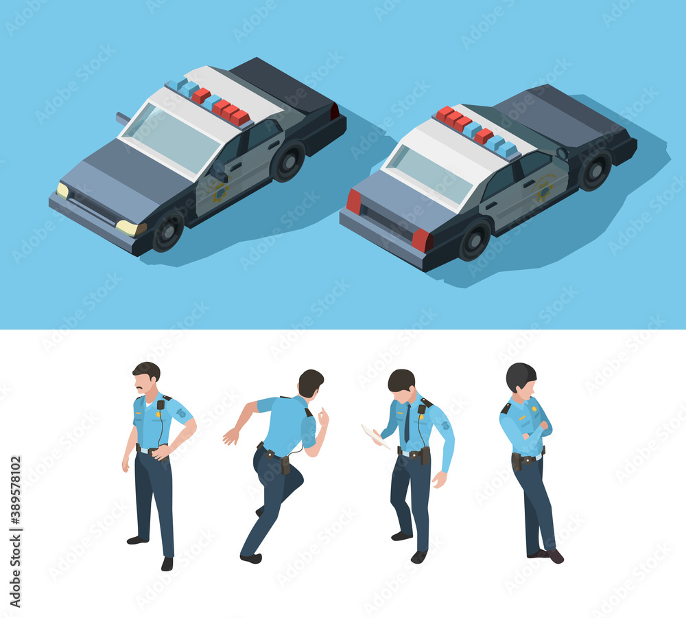 Policeman isometric. Guard officer security standing professional ...