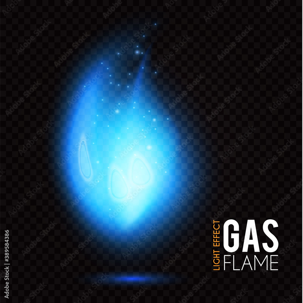 Gas flame. Blue fire effect. Neon light on transparent background Stock ...