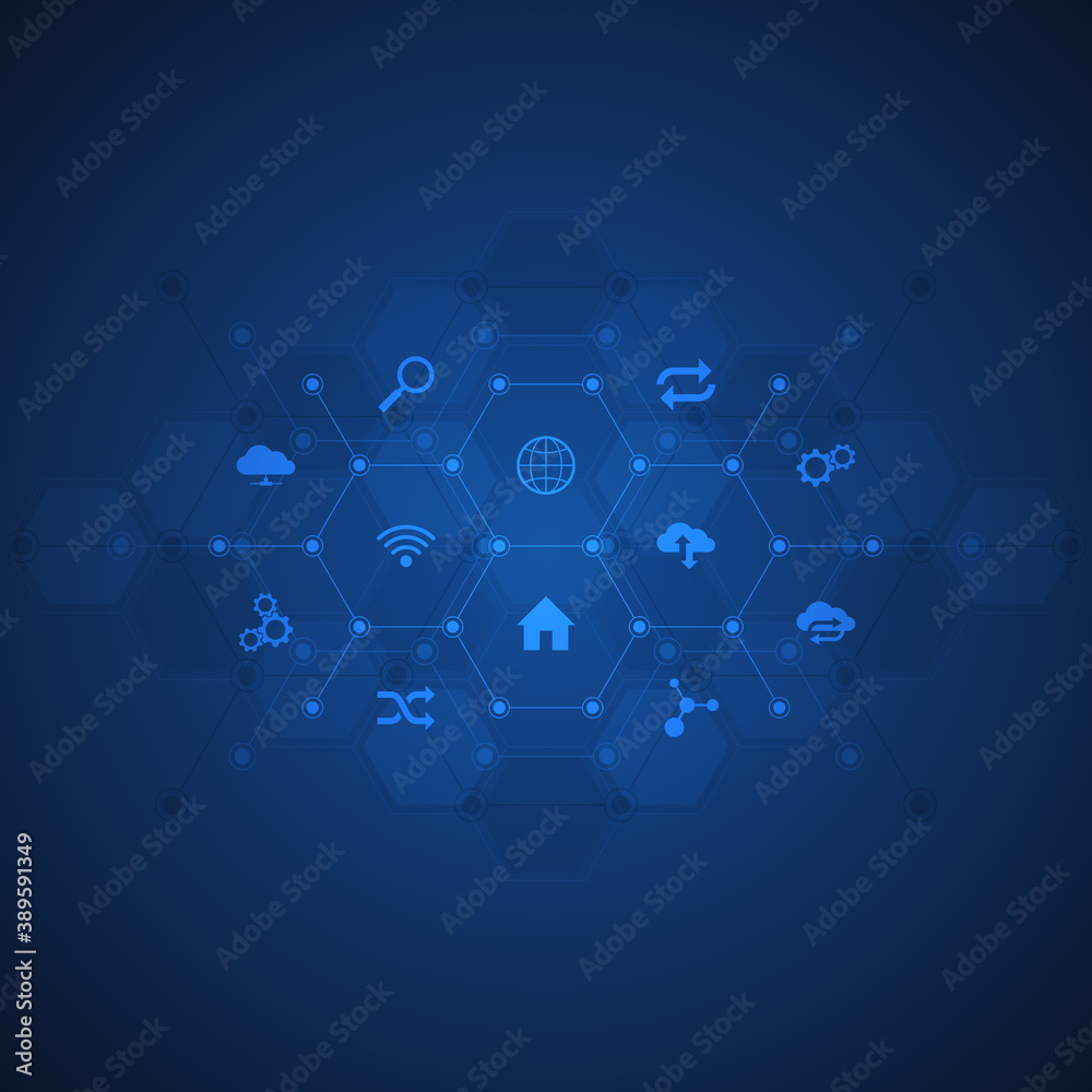 Technology background with flat icons and symbols. Concept and idea for ...