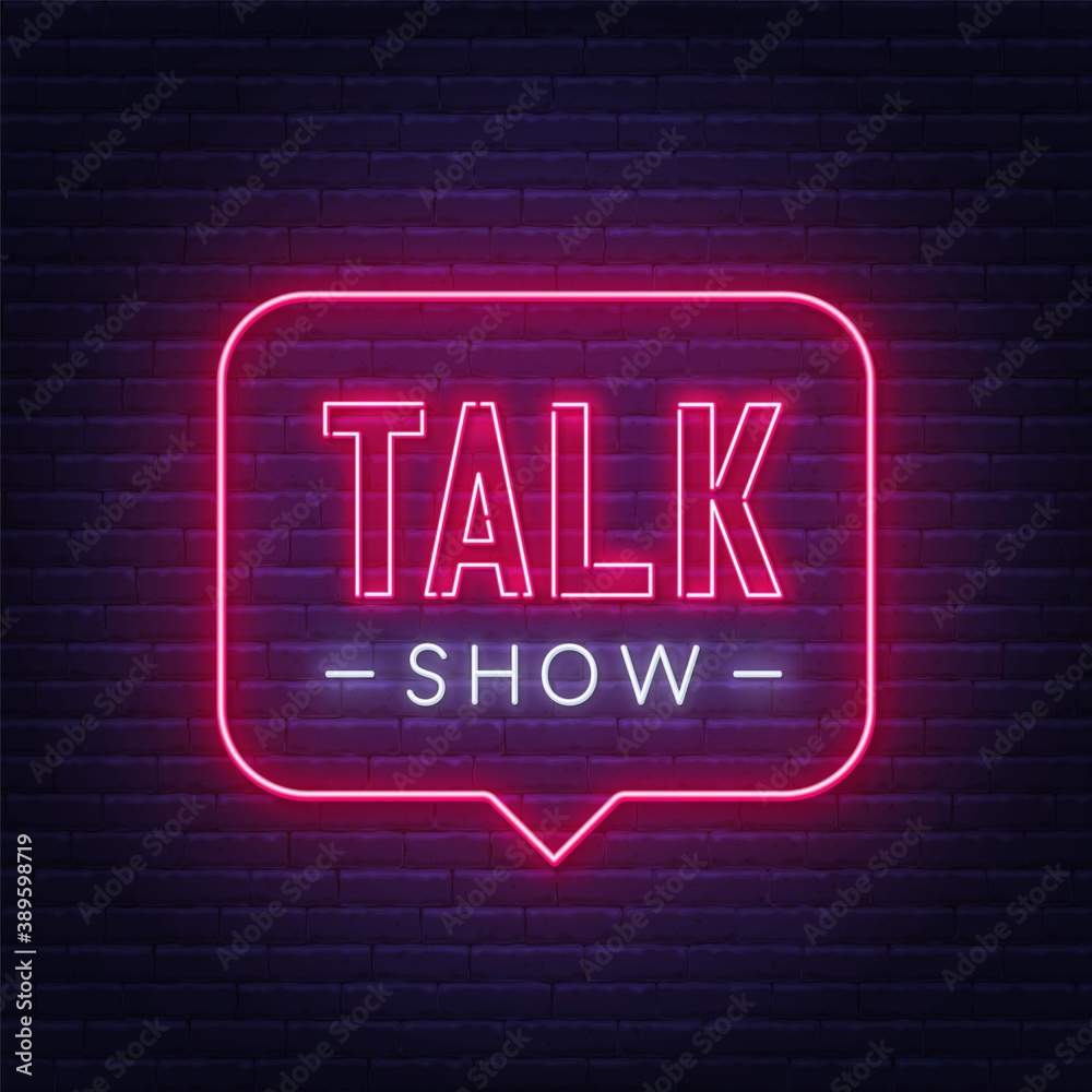 Talk show neon sign on brick wall background . Stock Vector | Adobe Stock