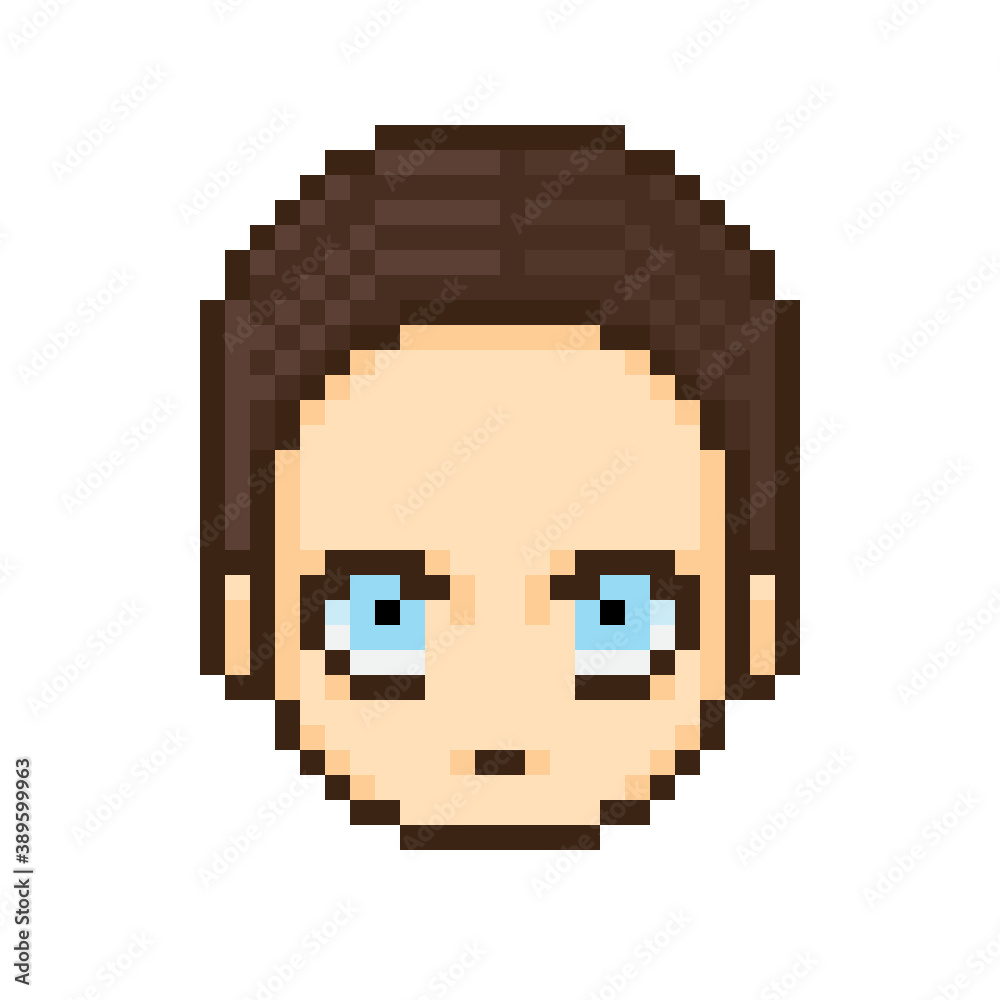Character face pixel art. Brown hair character. Vector picture. Stock ...