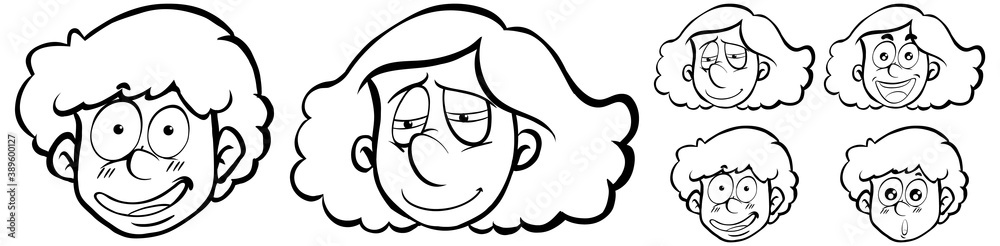 Human faces with different facial expressions Stock Illustration ...