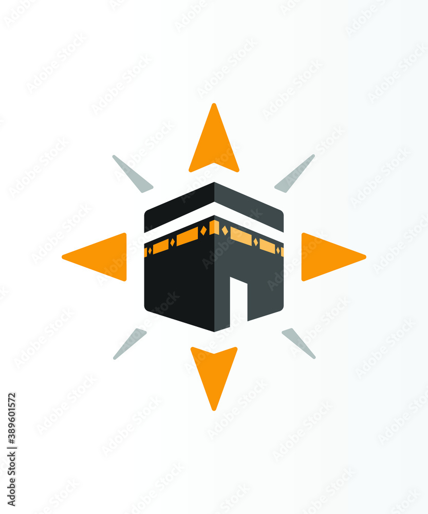 Qibla compass logo. Muslim prayer direction. Kaaba direction. Mecca ...