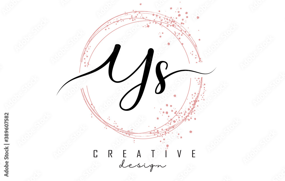 Handwritten YS Y S letter logo with sparkling circles with pink glitter ...