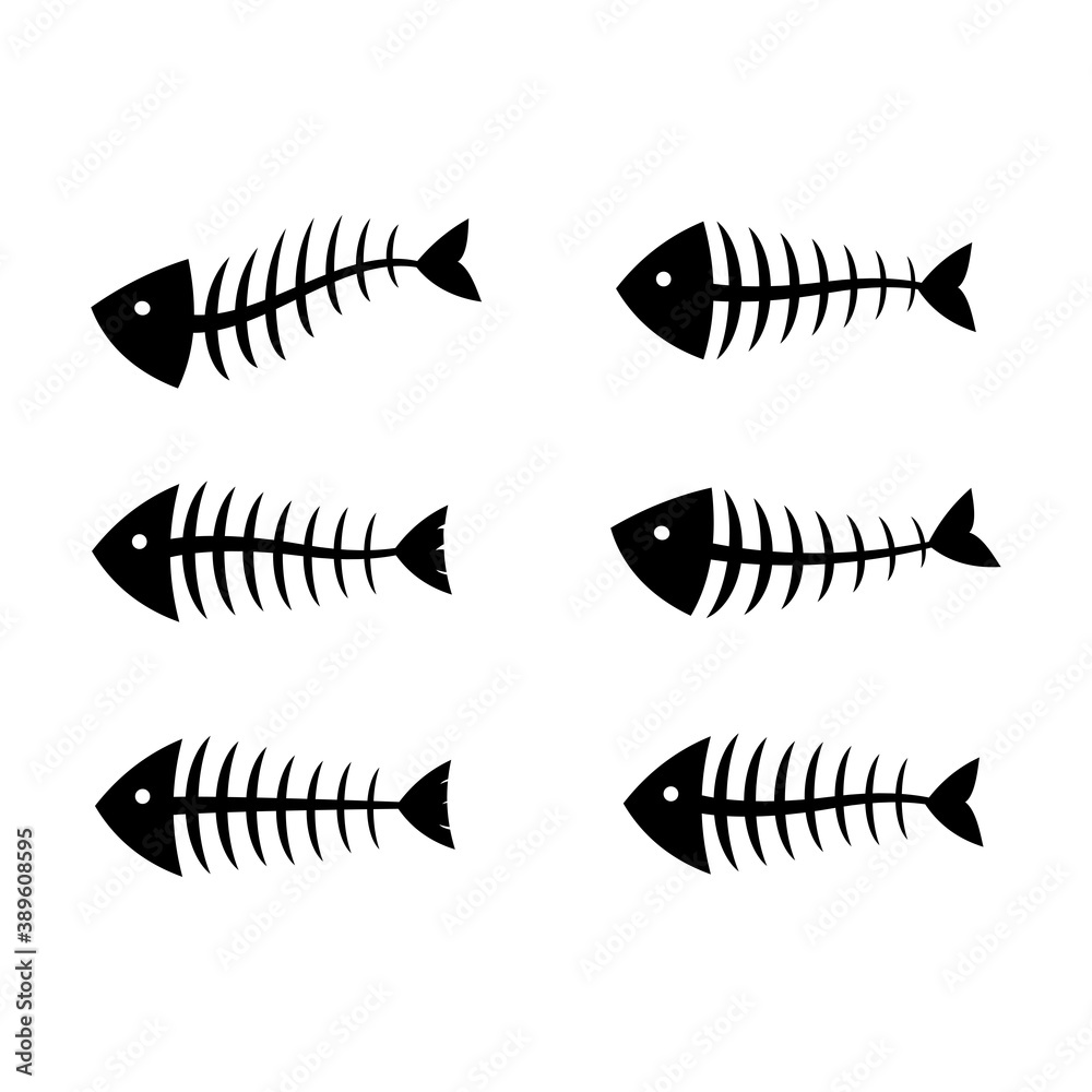 Fish bone or skeleton set vector illustration in a cartoon flat style ...