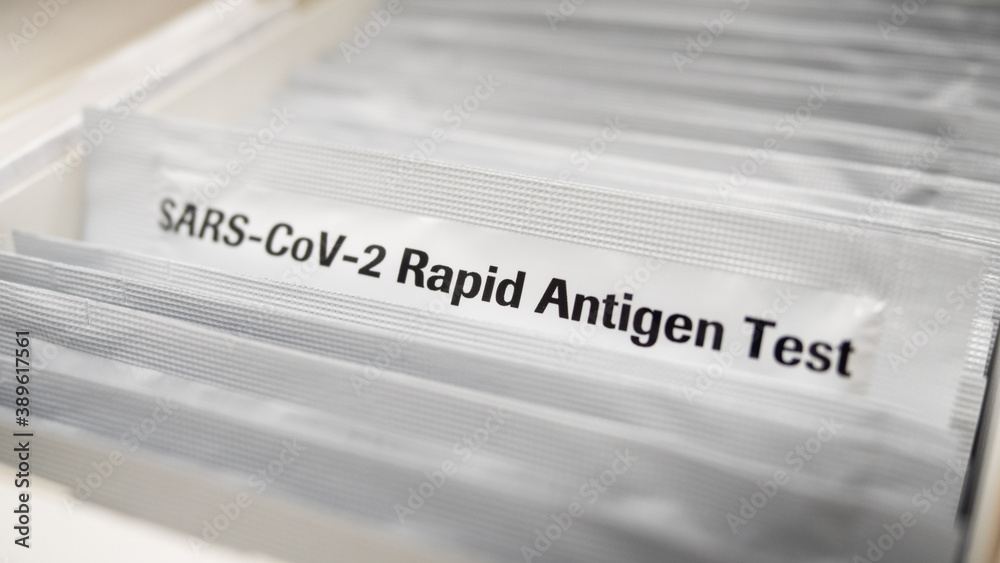 Covid 19 Rapid Antigen Test stack in box Stock Photo | Adobe Stock