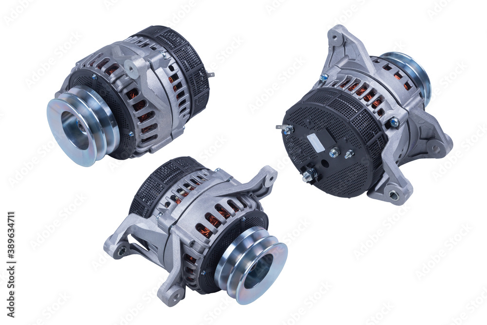 Generator. a set of three Images of an automobile alternator isolated ...