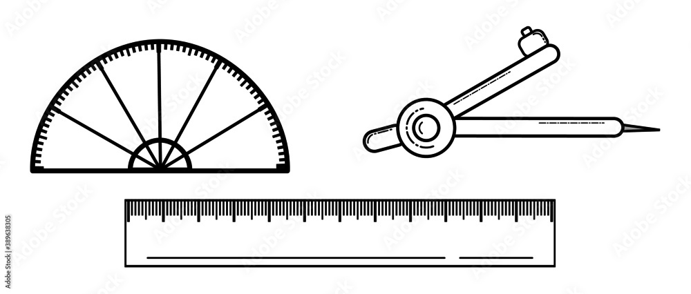 vector illustration of a protractor, and a scale. An icon of ...