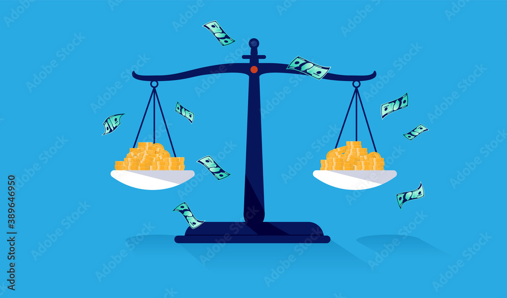 Vetor de Equal pay - Scale with money showing equal salary and pay ...