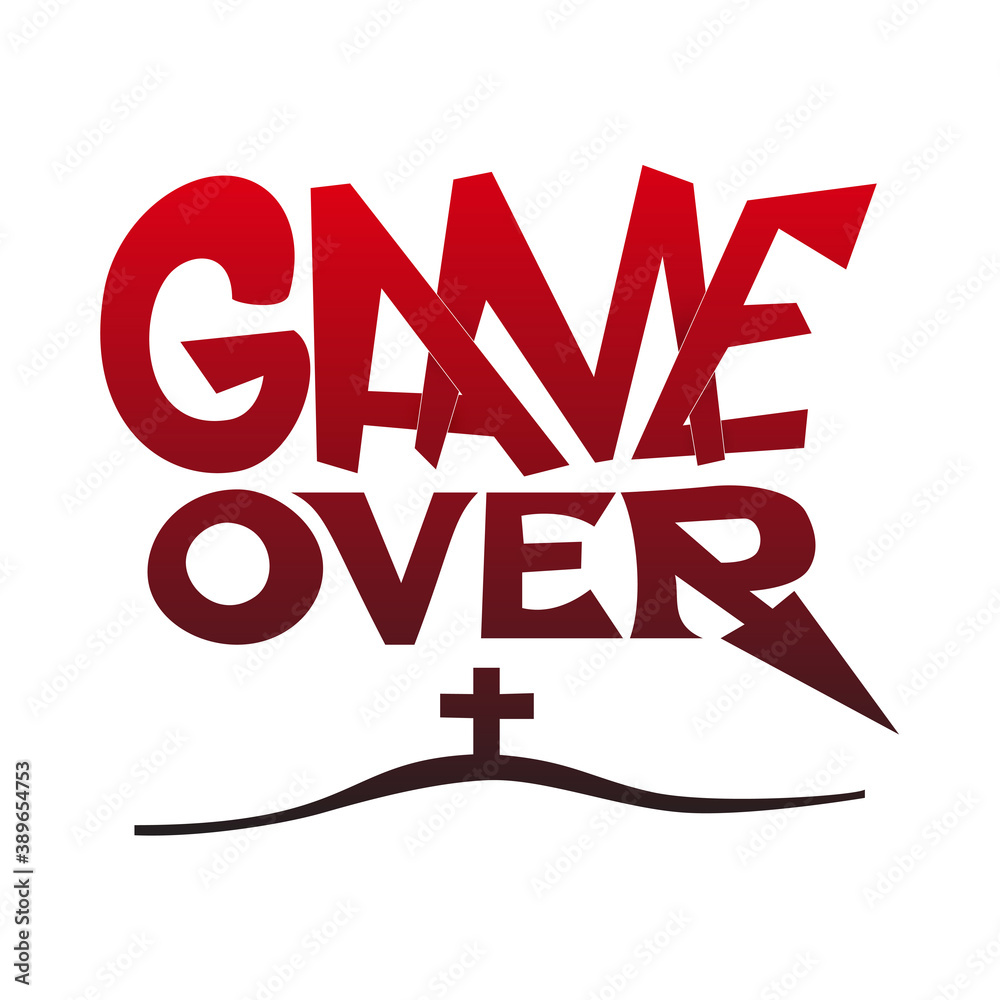 Game over message vector lettering. Sign of defeat in game with grave ...