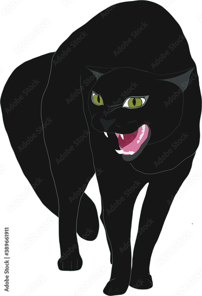Angry hissing cat vector illustration. the black cat arched its back ...